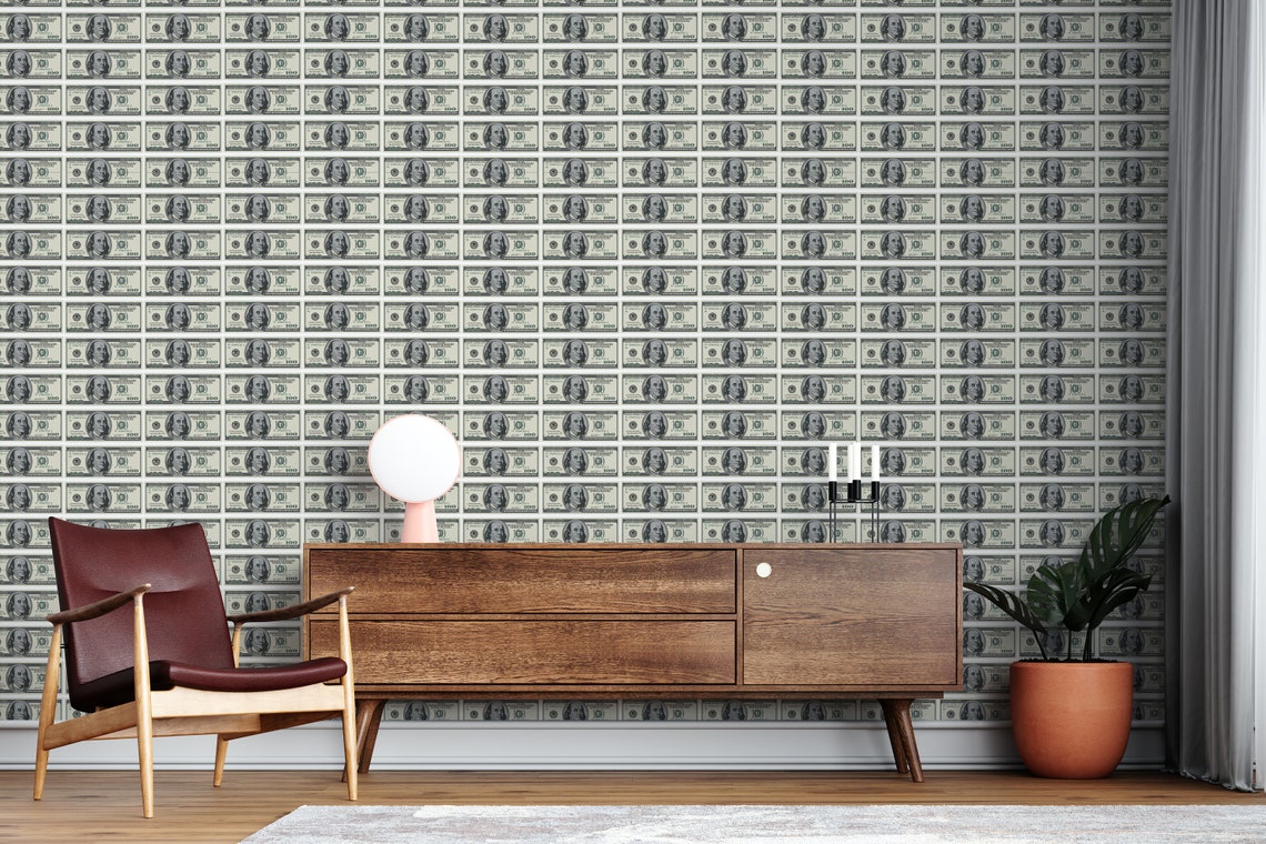 One Hundred Dollar Wallpaper Money Fabric Wallpaper Seamless Mid ...