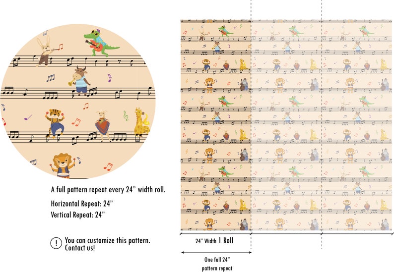 Music Notes Animals Musician Wallpaper Animals Fabric Safari - Etsy