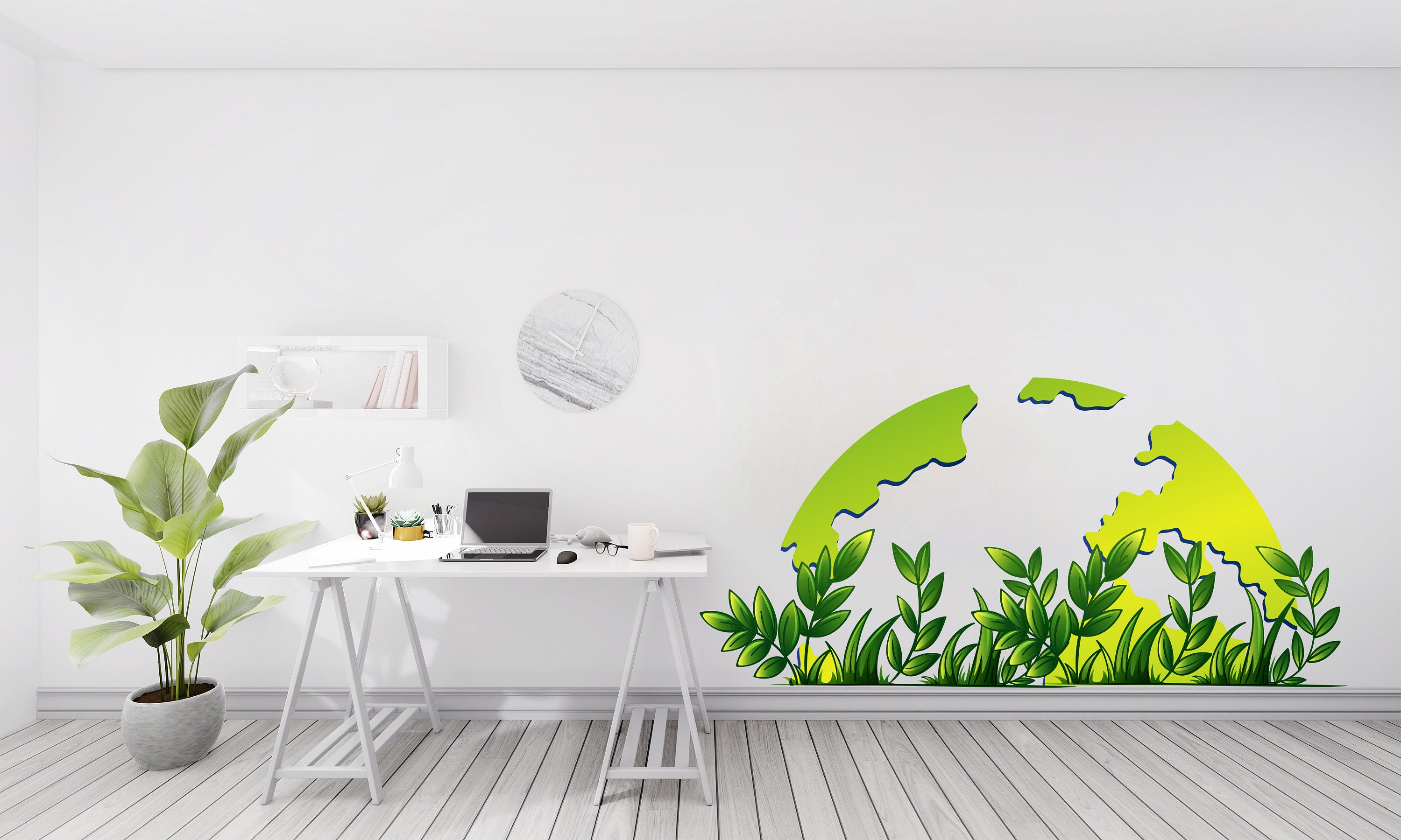 Greenery Planet Earth Decor World Map Vinyl Sticker Home - Etsy Finland