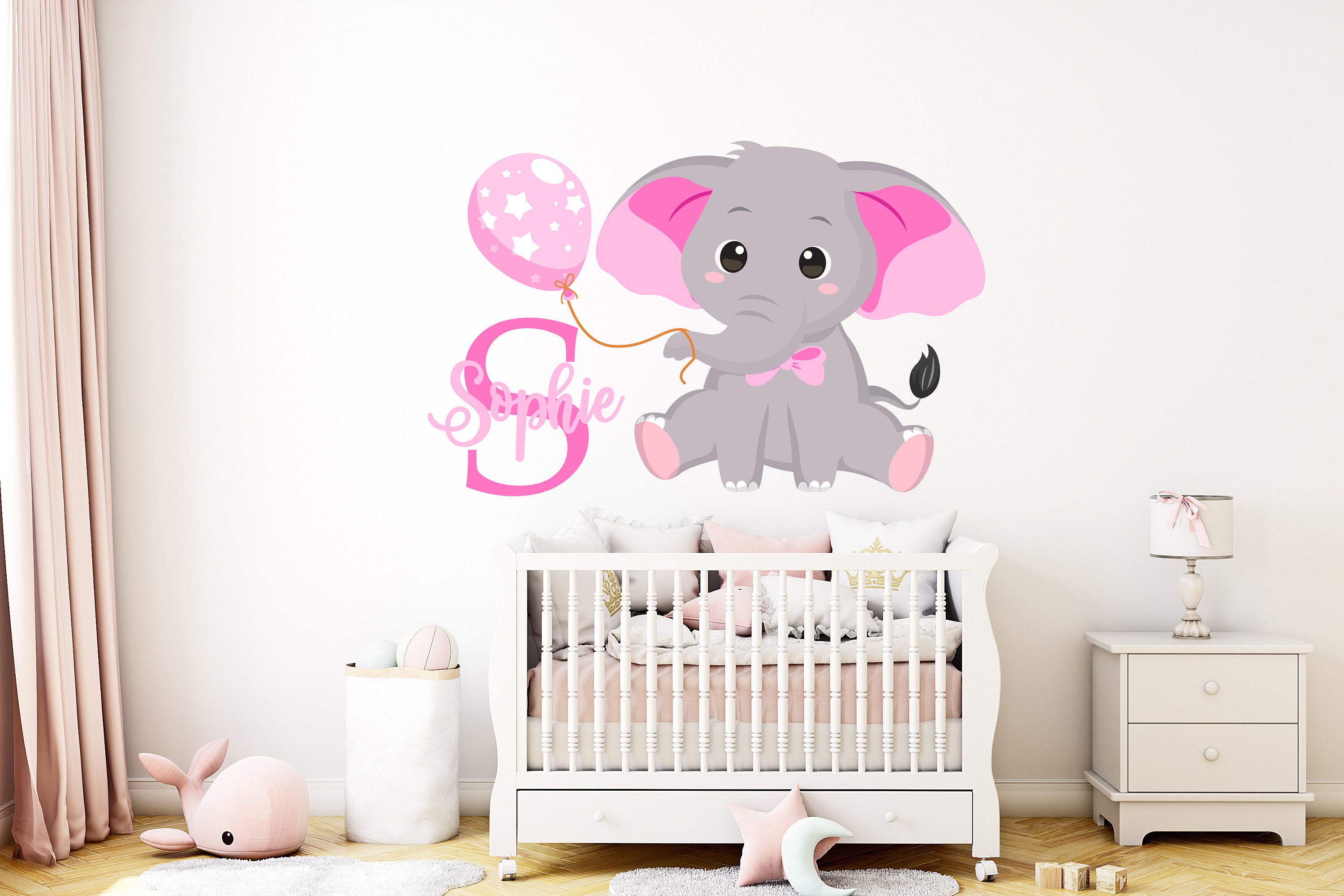 Personalized Name Wall Decal Girl Elephant Initial Fancy - Etsy