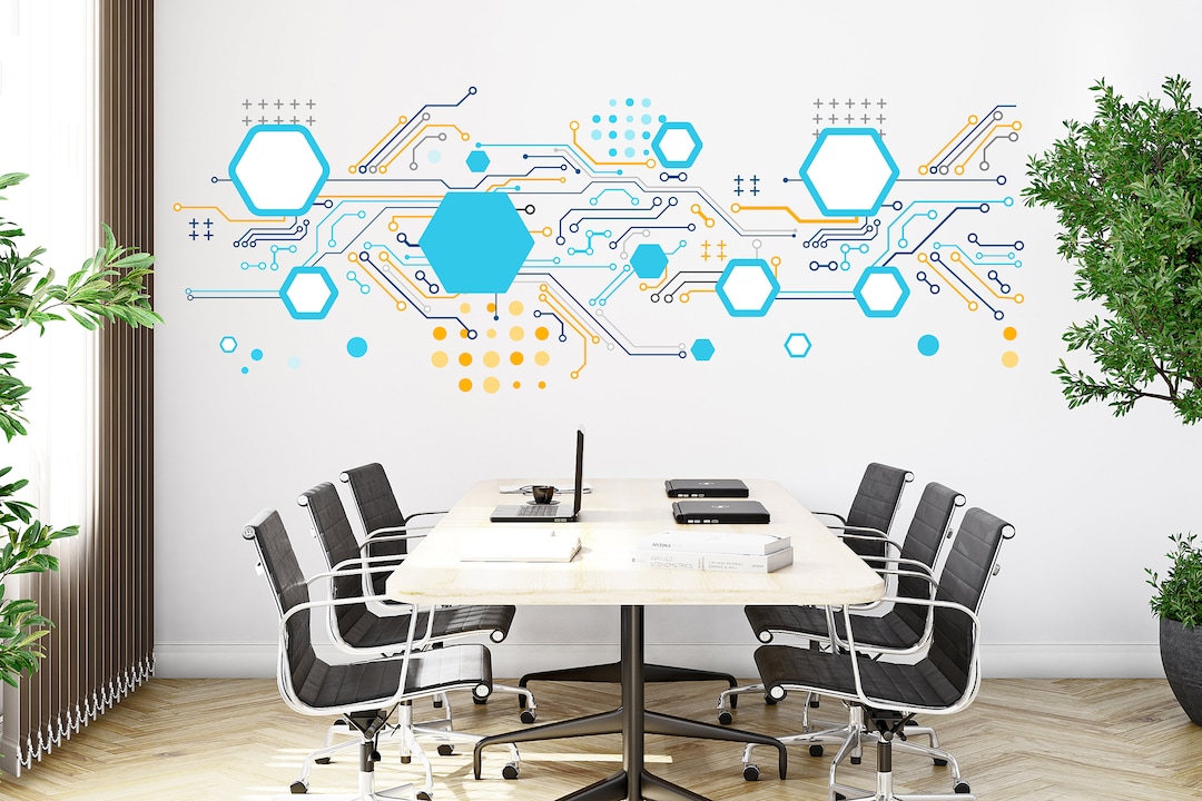 Circuit Board World Map Office Wall Art Decal, Technology Vinyl Wall ...