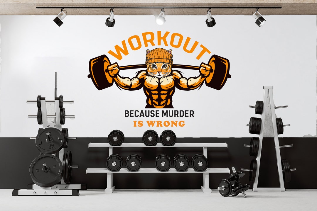 Cat Gym Fitness Gym Wall Decor Fitness Wal Art Gym Wall Decals Crossfit ...