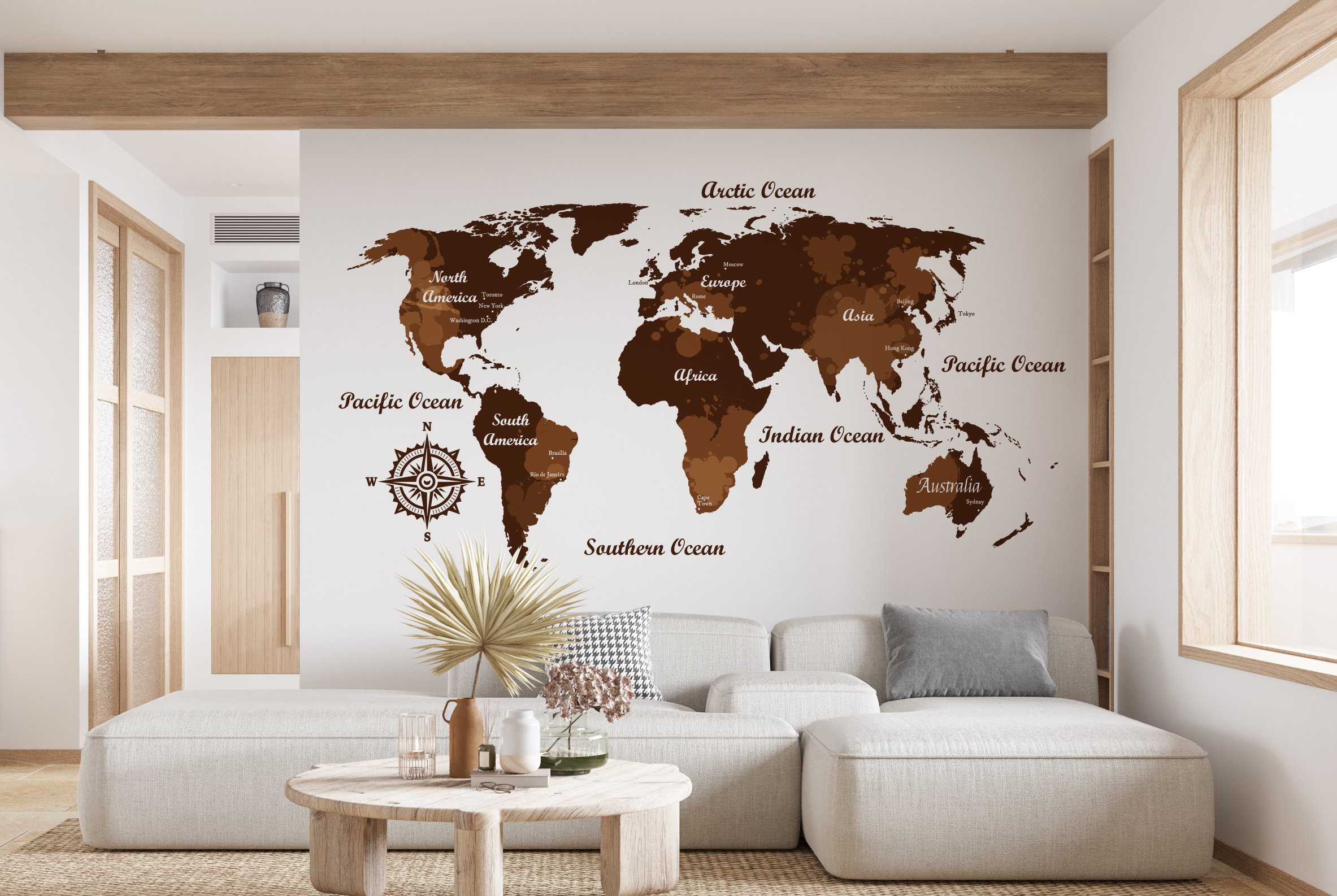 Mapa del mundo Mapa de arte mural Decoración de pared Regalo - Etsy México