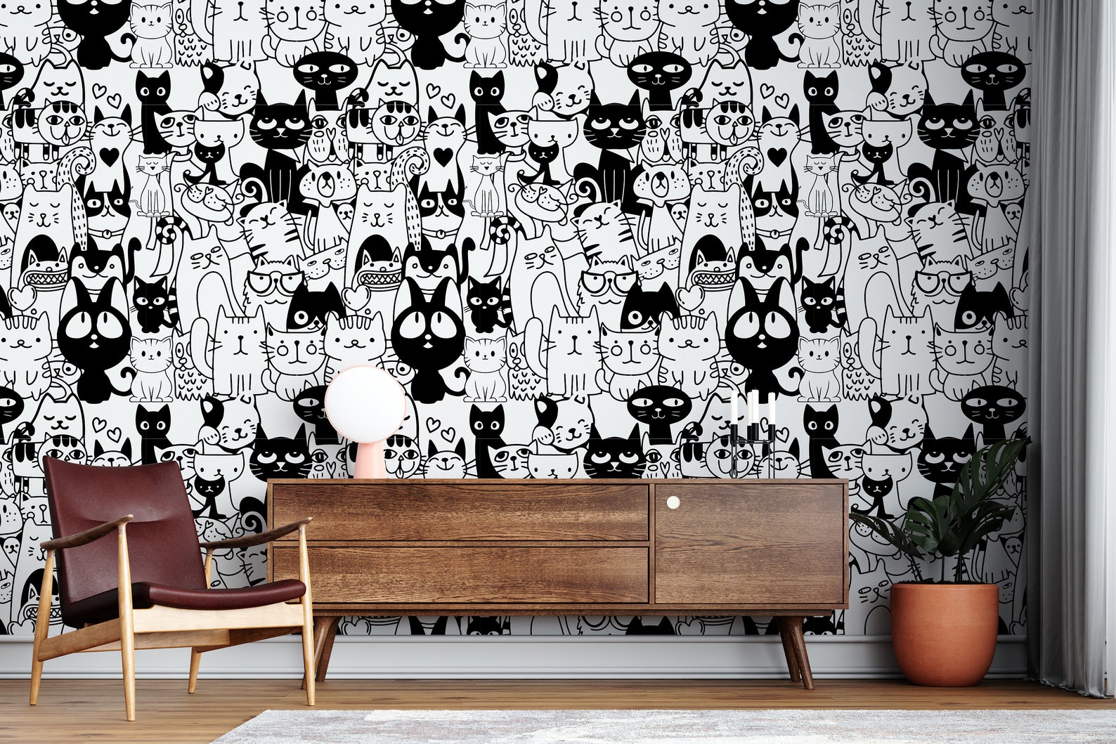 Cat Wallpaper Cute Cat Wallpaper Kitten Fabric Wallpaper Seamless Mid ...