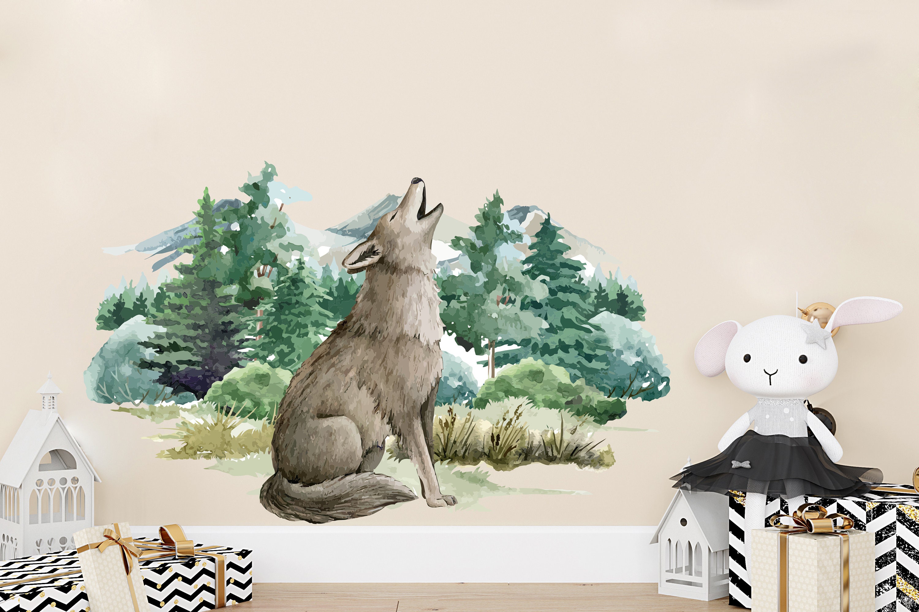 Wolf Wall Decal Wolf Flower Wall Art Wolf Head Wall Decor - Etsy Australia