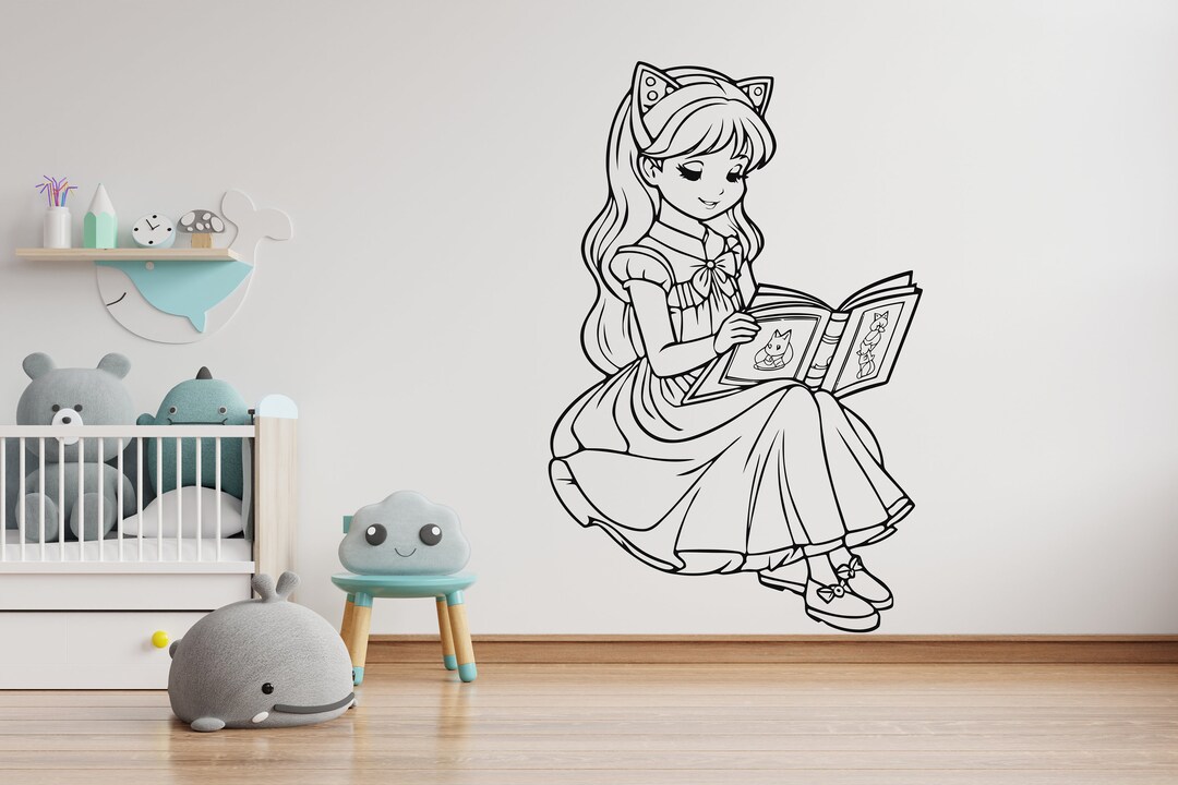 Princess Reading a Book Wall Decal Princess Wall Decor Princess Wall ...