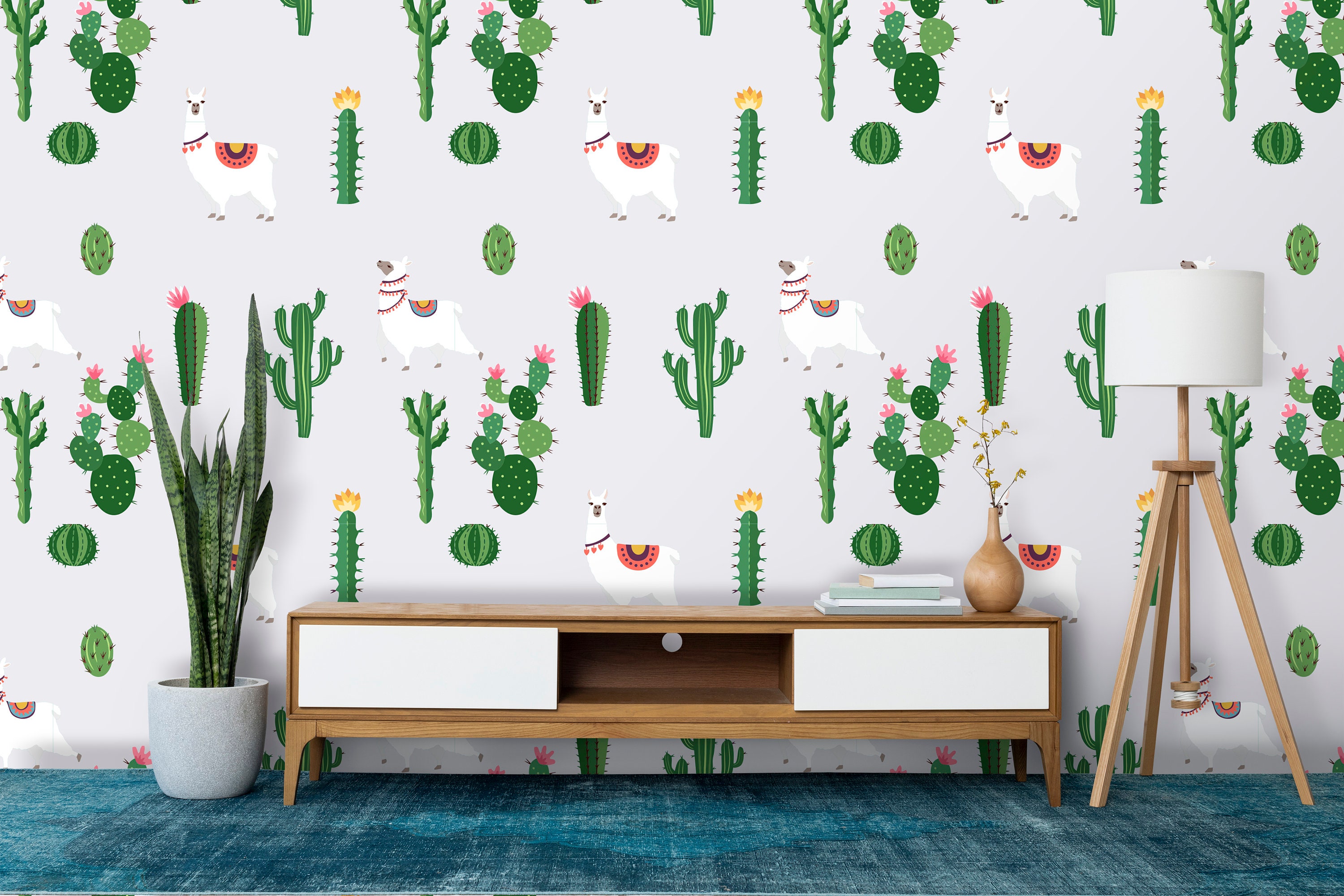 Llama Wallpaper Cactus Wallpaper Llama Fabric Seamless Cactus Wall ...