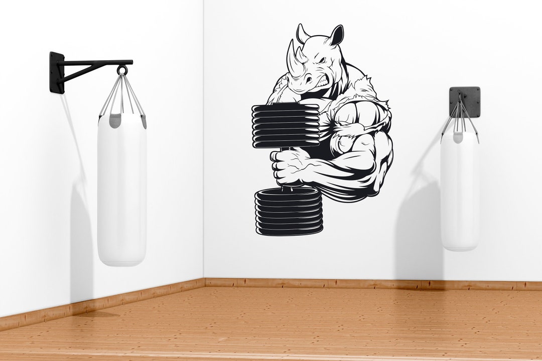 Gym Wall Decor Rhino Bodybuilder Gym Sticker Fitness Wall Art Beast Gym ...