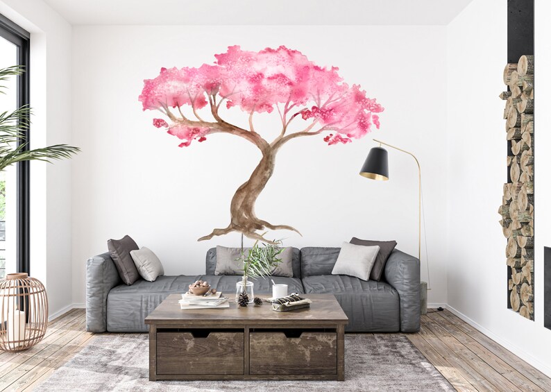 Tree Wall Decal Cherry Wall Stickers Leaves Wall Art Tree of | Etsy
