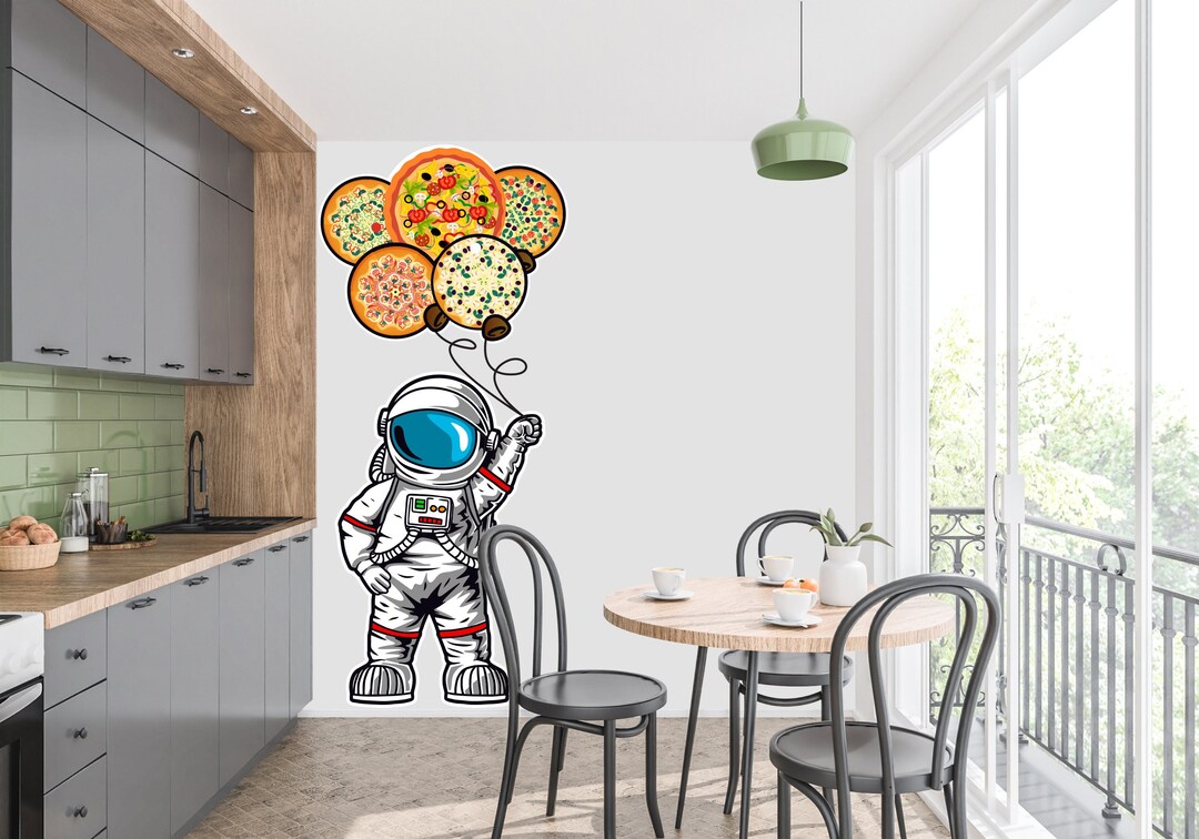 Astronaut Pizza Wall Decal, Pizza Wall Art Pizza Wall Sticker, Pizzeria ...