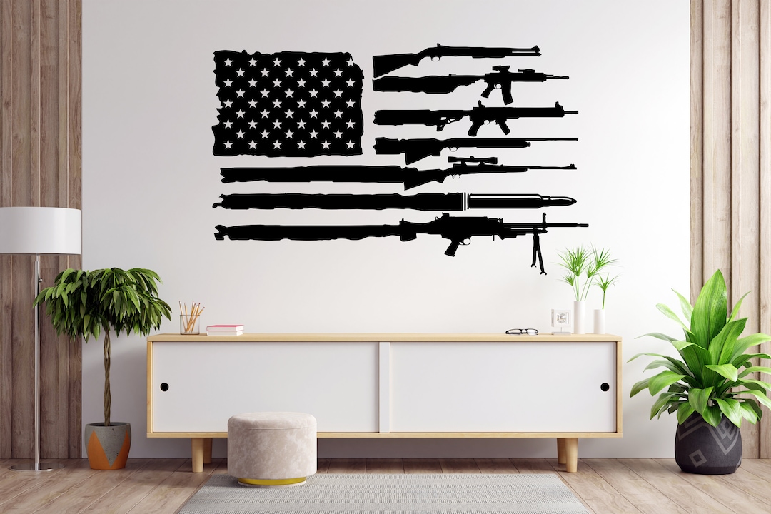 Gun Flag USA Guns Wall Decal Military Wall Decal Soldier Wall Art Vinyl ...