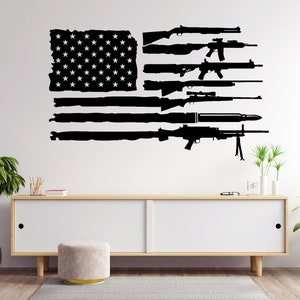 Gun Flag USA Guns Wall Decal Military Wall Decal Soldier Wall Art Vinyl ...
