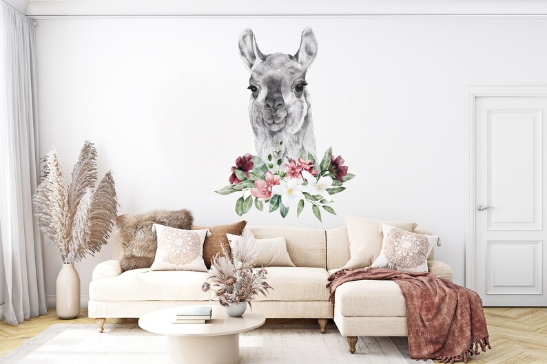 Llama Wall Decal, Llama Flower Wall Art, Llama Head Wall Decor Llama ...