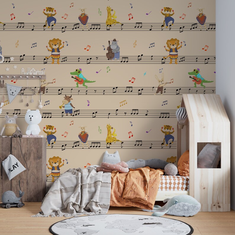 Music Notes Animals Musician Wallpaper Animals Fabric Safari - Etsy