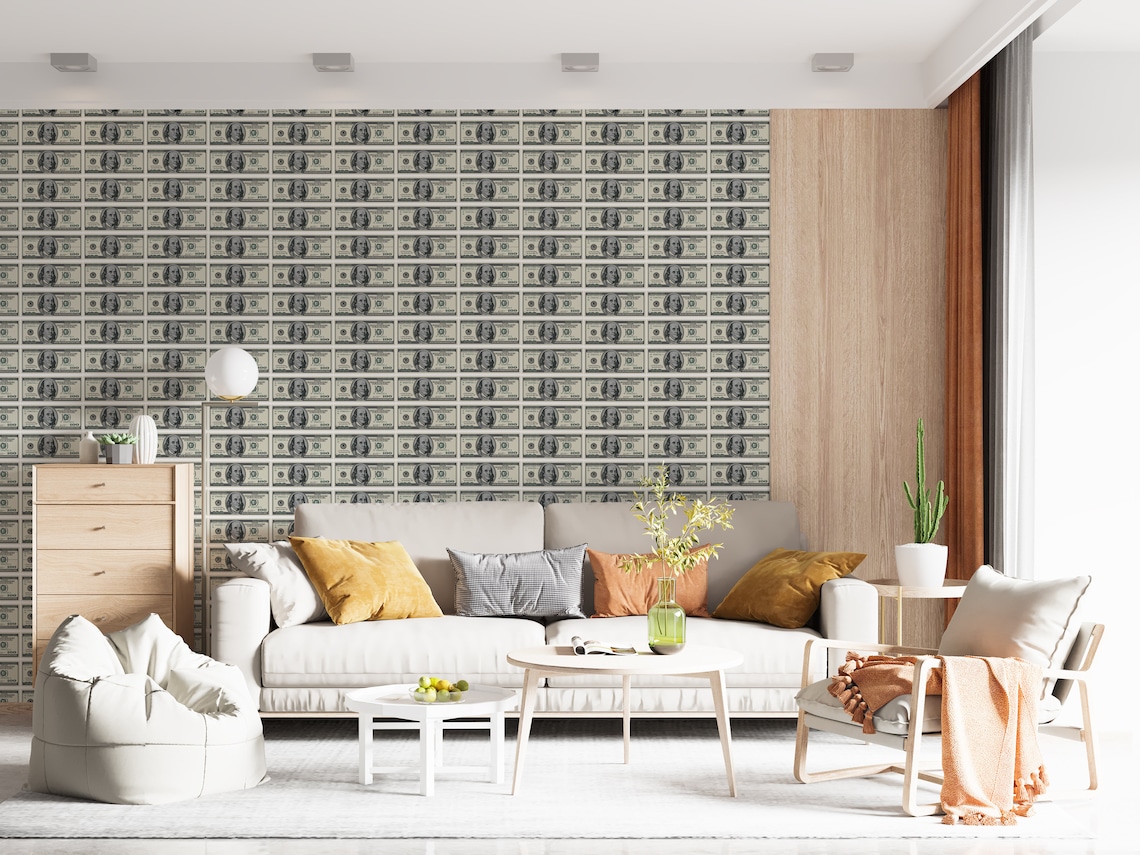 One Hundred Dollar Wallpaper Money Fabric Wallpaper Seamless Mid ...