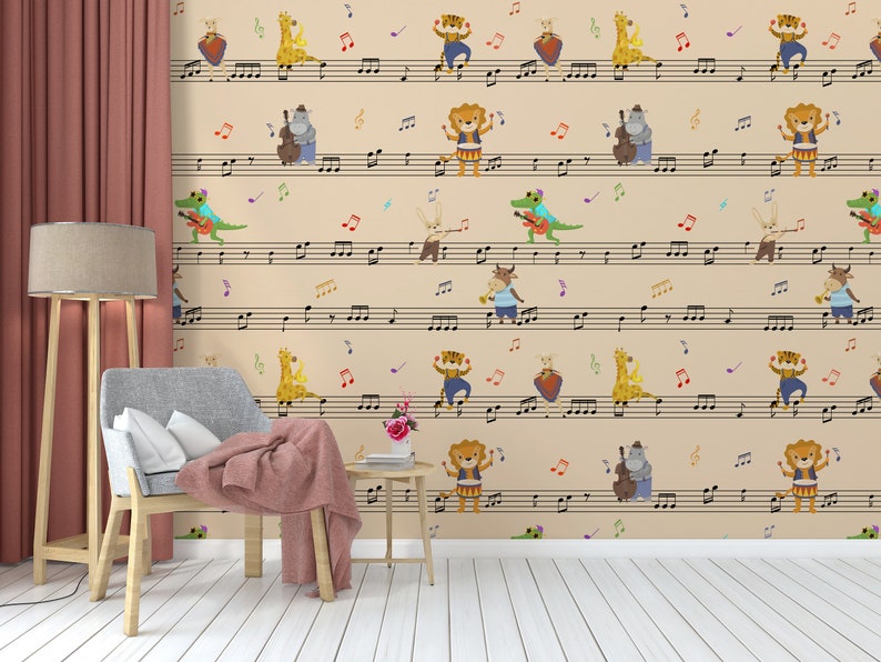 Music Notes Animals Musician Wallpaper Animals Fabric Safari - Etsy
