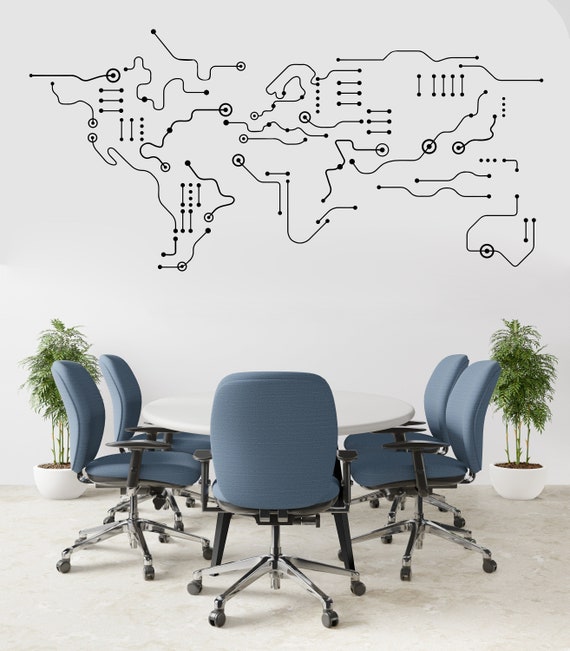 Circuit Board World Map Office Wall Art Decal Technology - Etsy UK