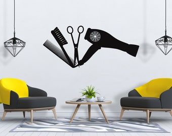 Hair Salon Wall Window Decal Sticker Hair Stylist Hair Tools Scissors ...