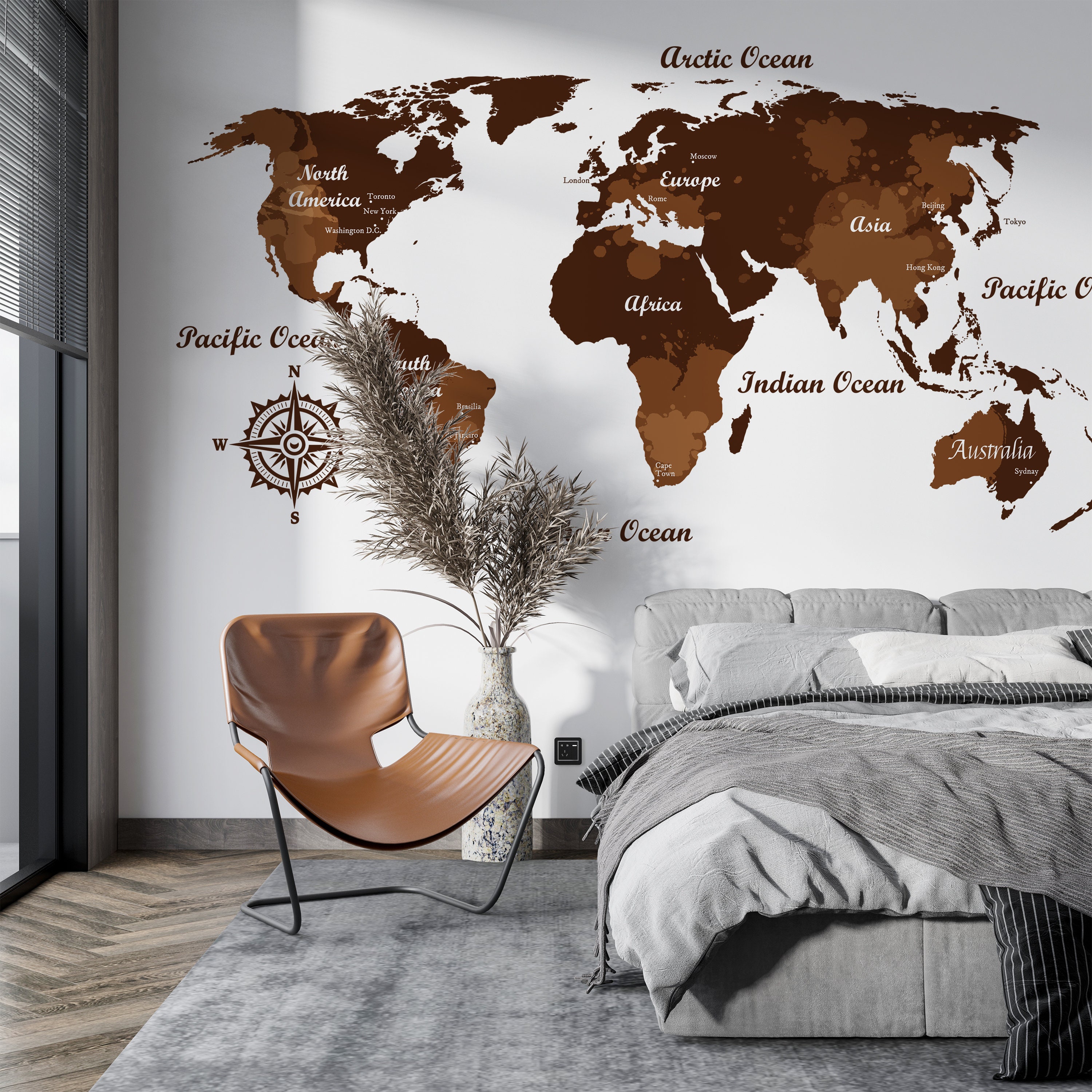 Mapa del mundo Mapa de arte mural Decoración de pared Regalo - Etsy México