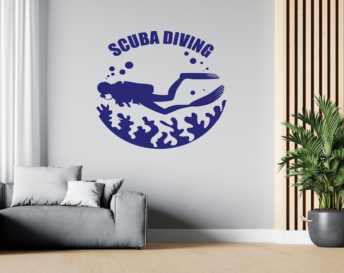 Scuba Diving Wall Decal Scuba Wall Sticker Ocean Wall Art Swiming Decal ...