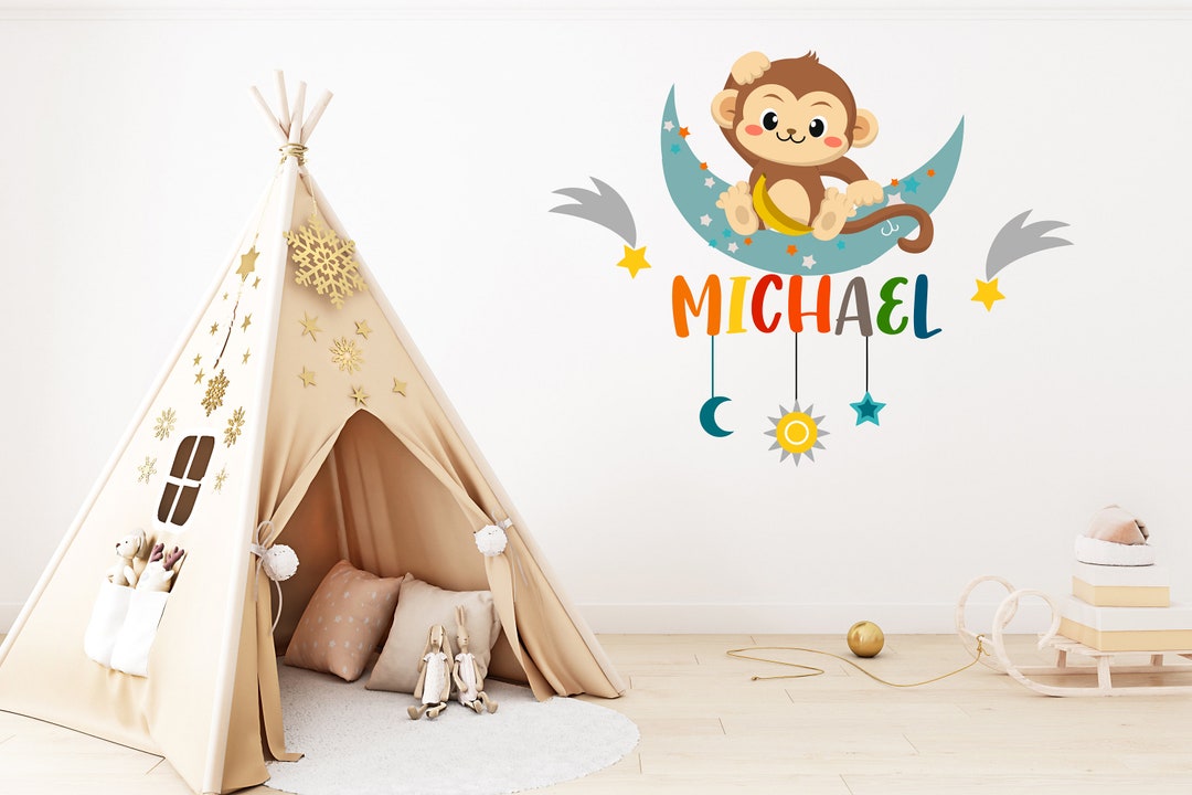 Custom Nursery Wall Art, Monkey Wall Decal, Monkey Decor Kids Room ...