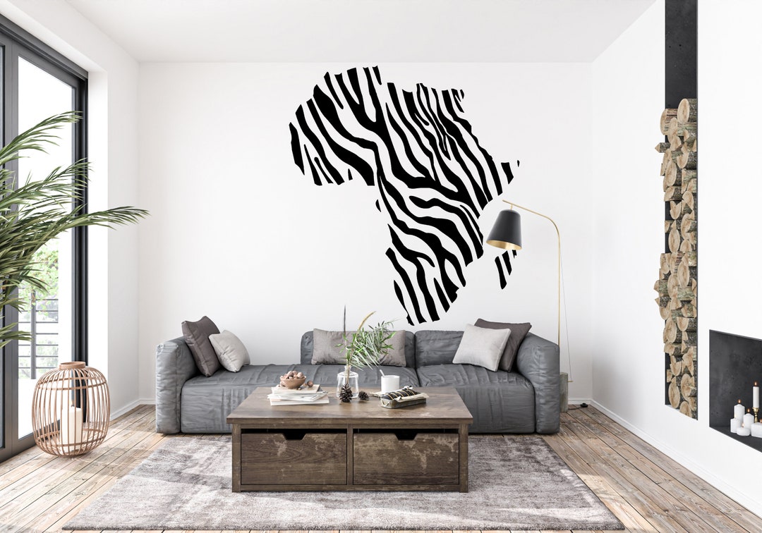 African Map Wall Decal, Zebra Wall Decor Afro Black Wall Decals ...