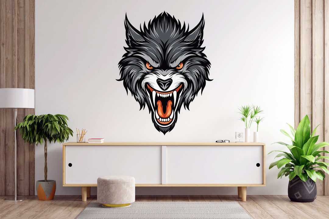 Wolf Wall Decal, Wolf Angry Wall Art, Wolf Head Wall Decor Wolf Wall ...