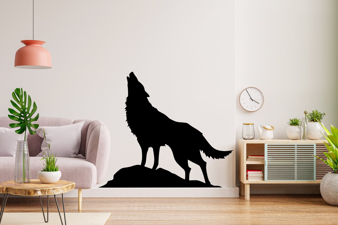 Wolf Howling Wall Decal, Wolf Wall Art, Wolf Howling Room Wall Decor ...