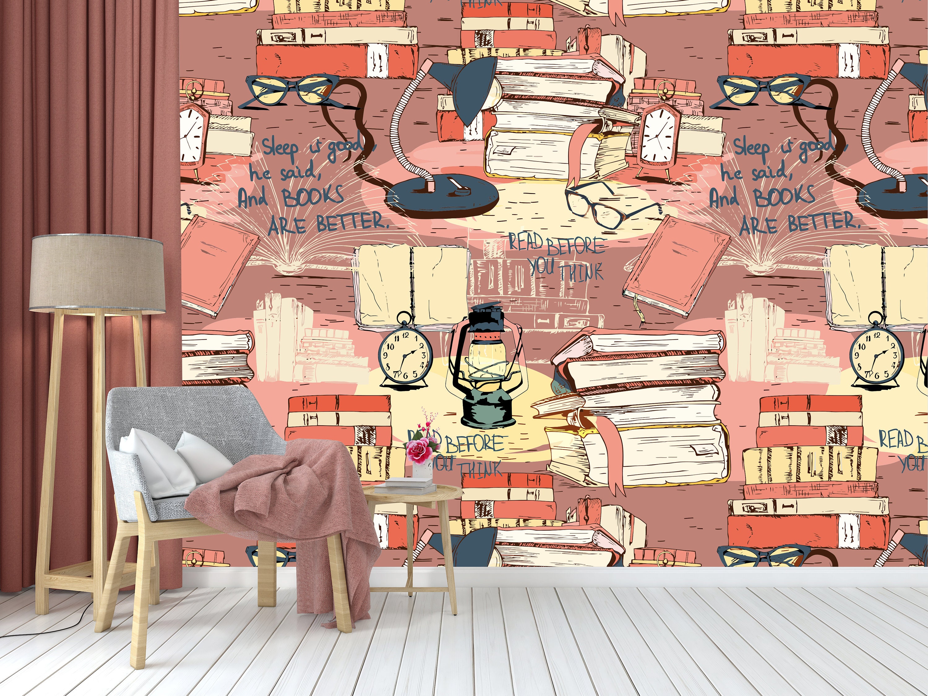 Library Wallpaper Library Vintage Wallpaper Books Lover Wall - Etsy