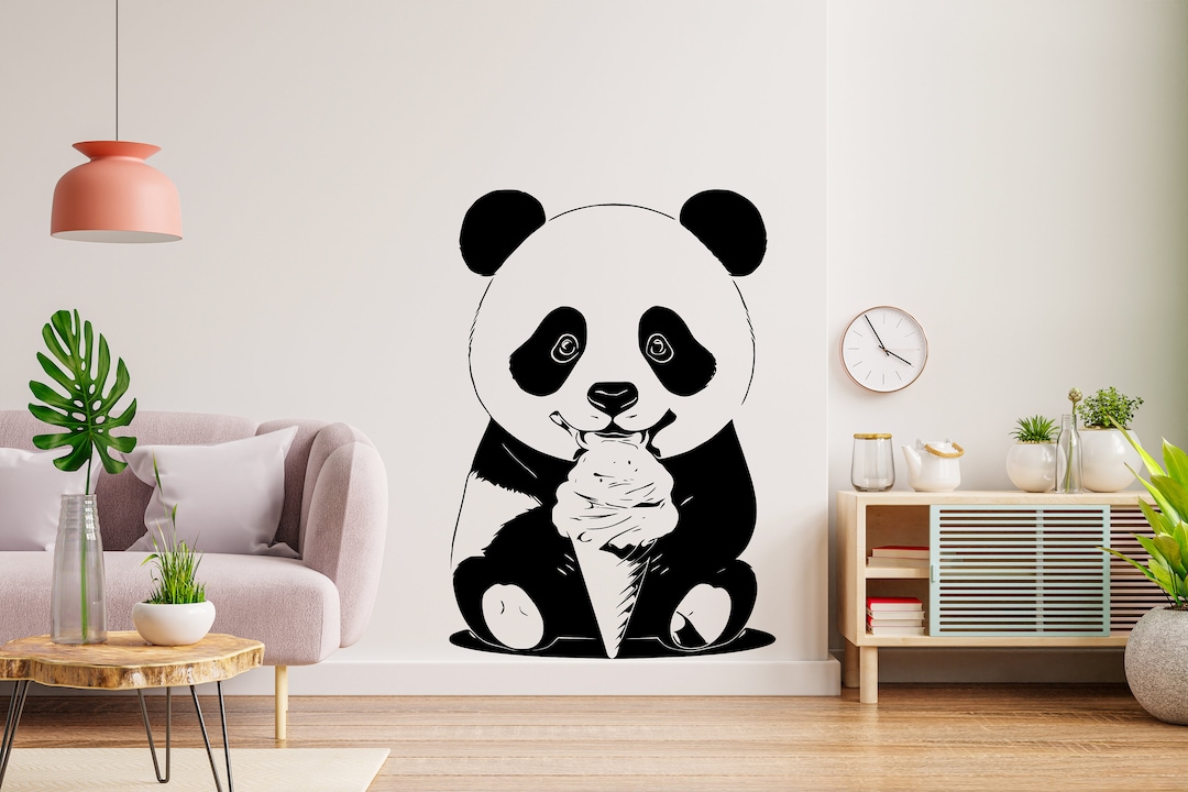 Panda Eating Ice Cream Wall Decor, Panda Wall Decals, Panda Wall Art ...