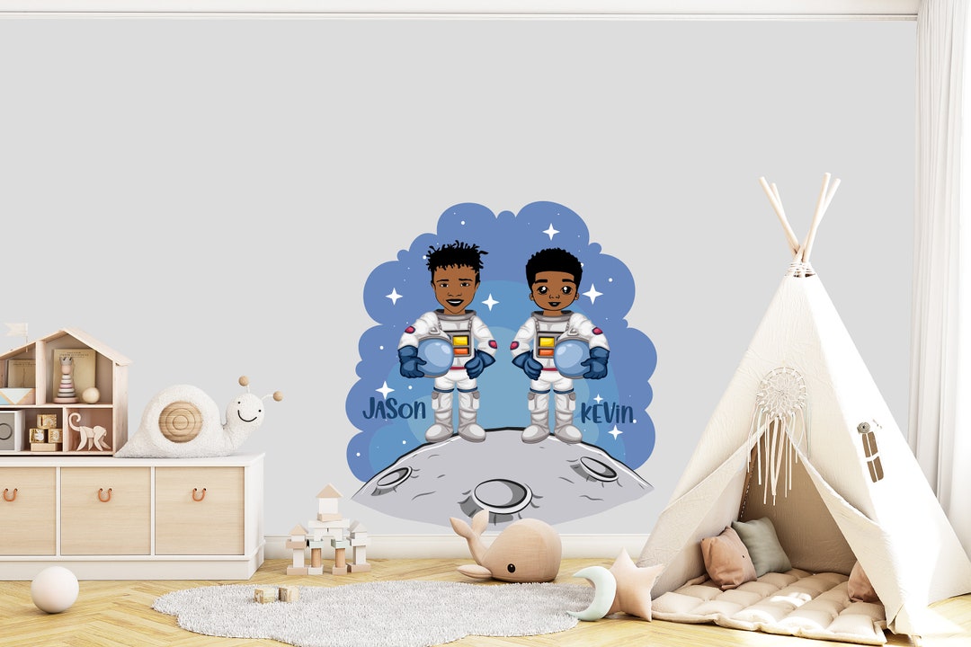 Custom Name Astronaut Wall Decals, Space Moon Wall Decal, Astronaut ...