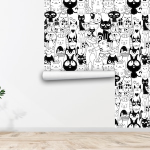 Cat Wallpaper Cute Cat Wallpaper Kitten Fabric Wallpaper Seamless Mid ...