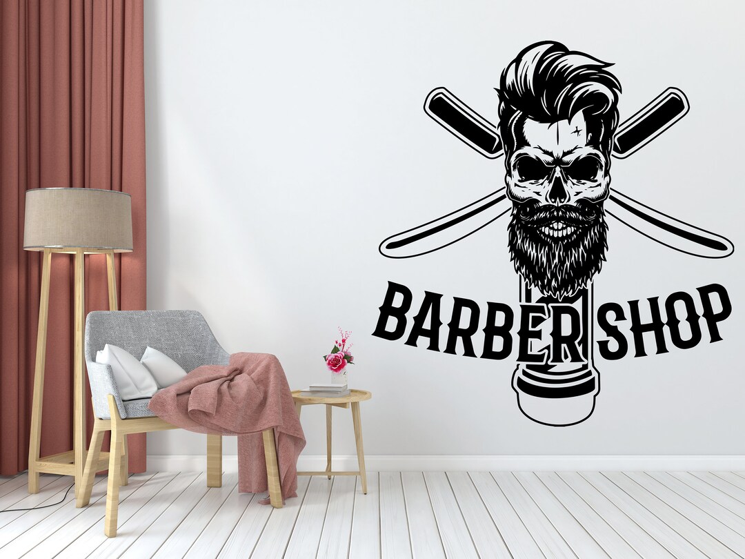 Skull Barber Wall Decal, Barber Wall Decal, Barbershop Wall Decor ...