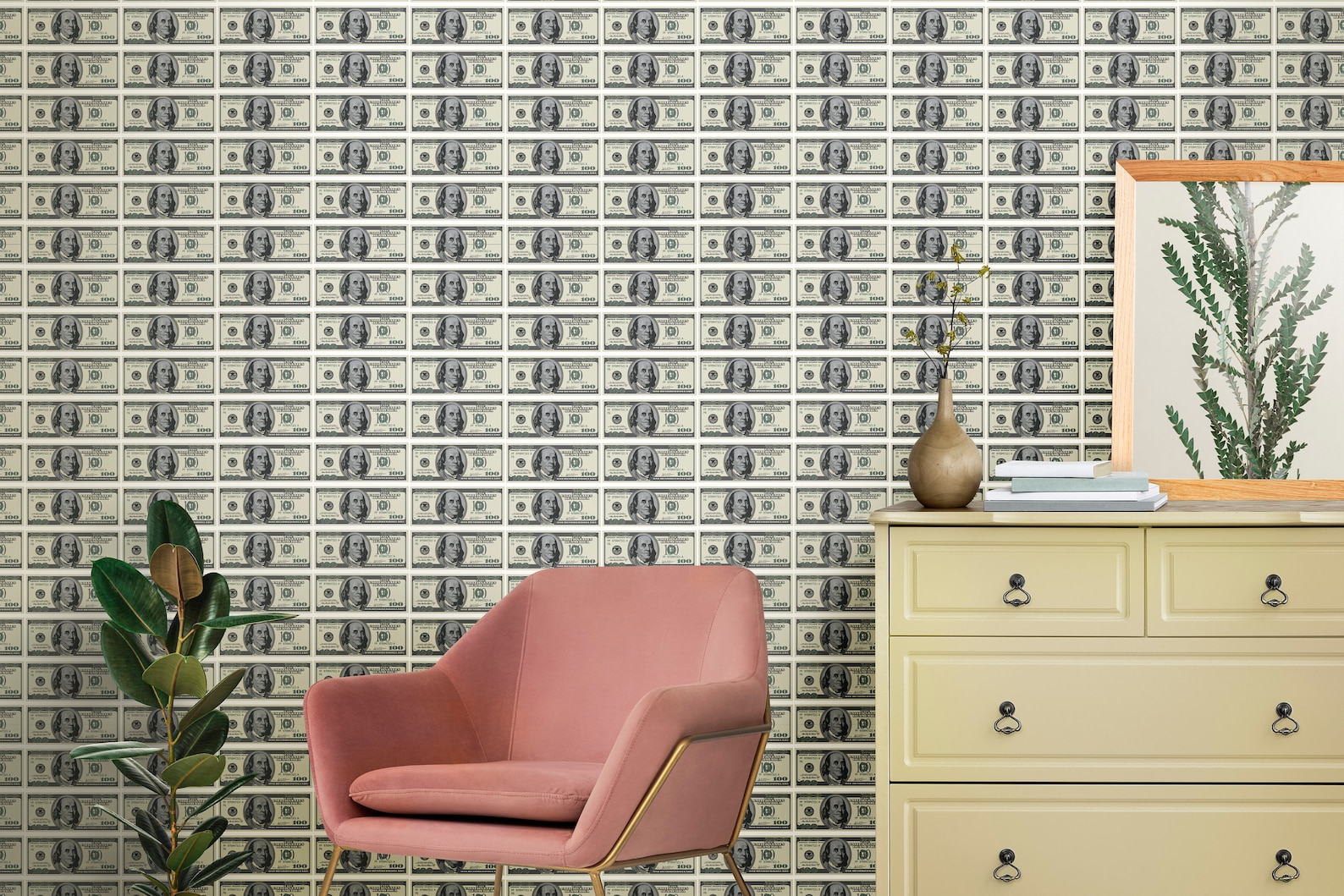 One Hundred Dollar Wallpaper Money Fabric Wallpaper Seamless Mid ...