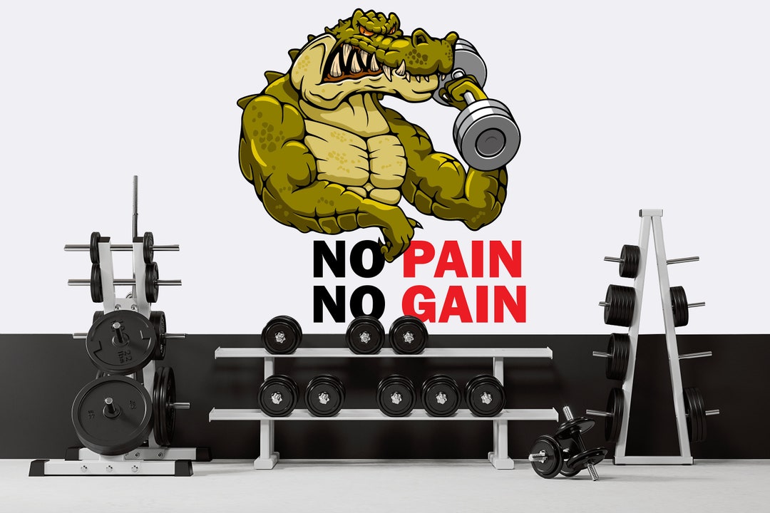 Crocodile Gym Stickers No Pain No Gain Fitness Wall Art Gym Rhino Wall ...