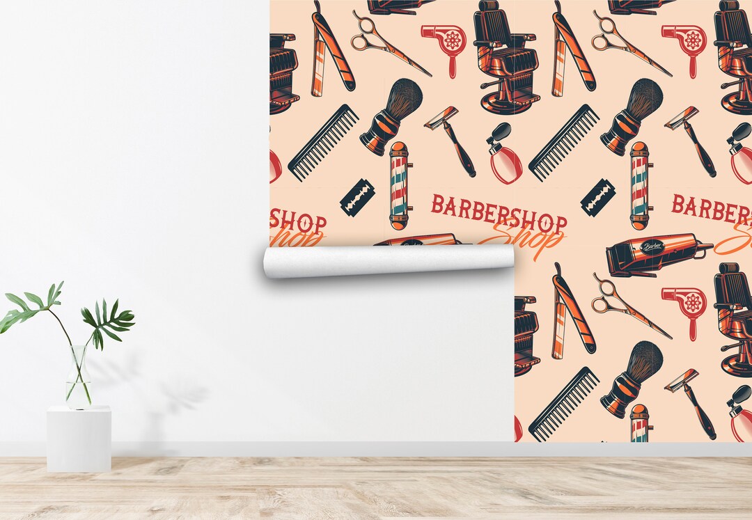 Barber Wallpaper Cut Shave Wall Mural, Razor Barber Shop Wallpaper ...