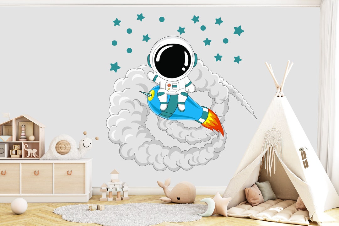 Rocket Astronaut Wall Decals, Space Moon Wall Decal, Astronaut Room Decor, Nursery, Playroom ...