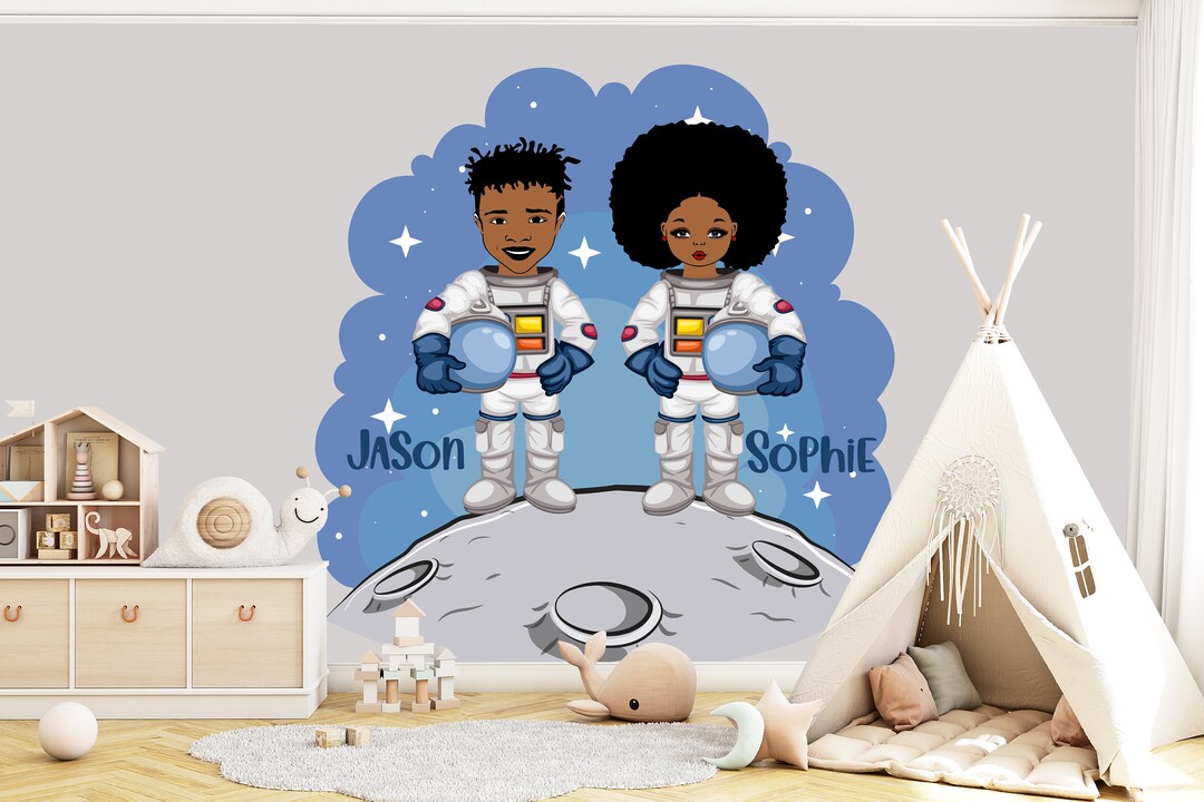 Custom Name Astronaut Wall Decals, Space Moon Wall Decal, Astronaut ...
