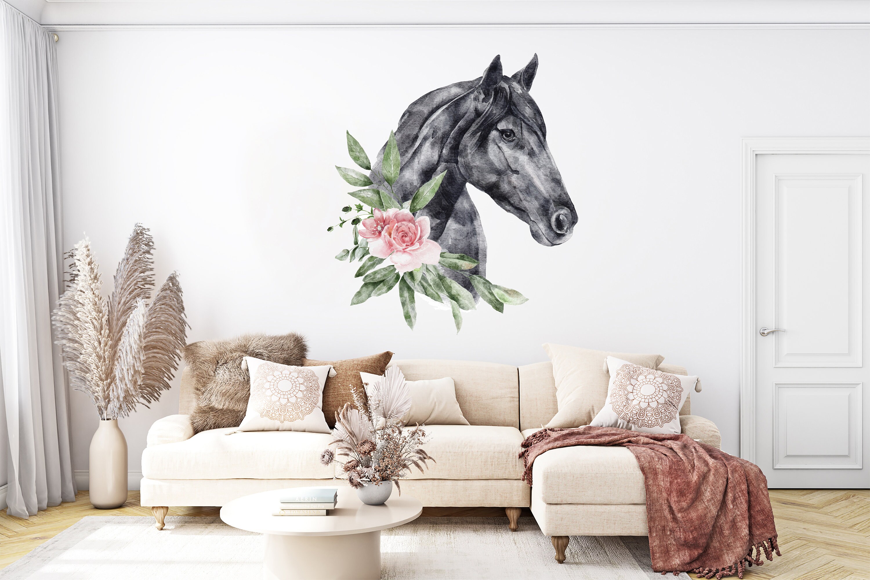 Horse Wall Decal Horse Flower Horse Wall Art Horse Head Wall - Etsy