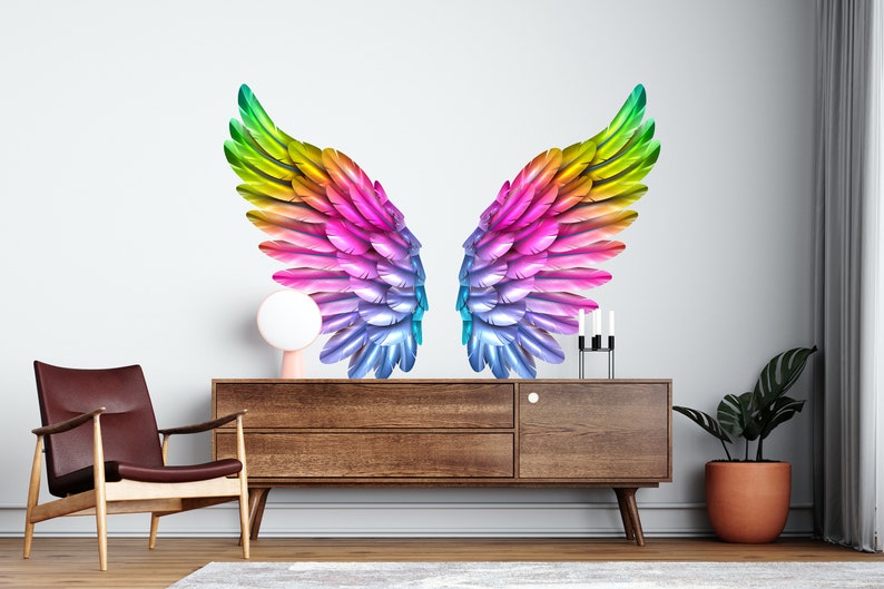 Angel Wings, Flower Wings Mid Century Modern Boho Angel Wings Decal ...