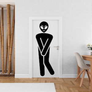 Bathroom Alien Man Sign Decal, Bathroom Door Decal, Bathroom Door Sign ...