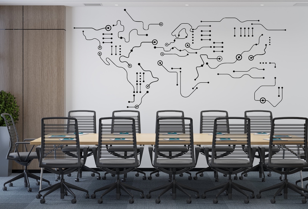 Global Network – World Map Circuit Wall Decal | Peel & Stick 894SE - Etsy