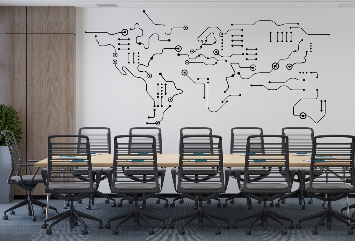 Circuit Board World Map Office Wall Art Decal Technology - Etsy