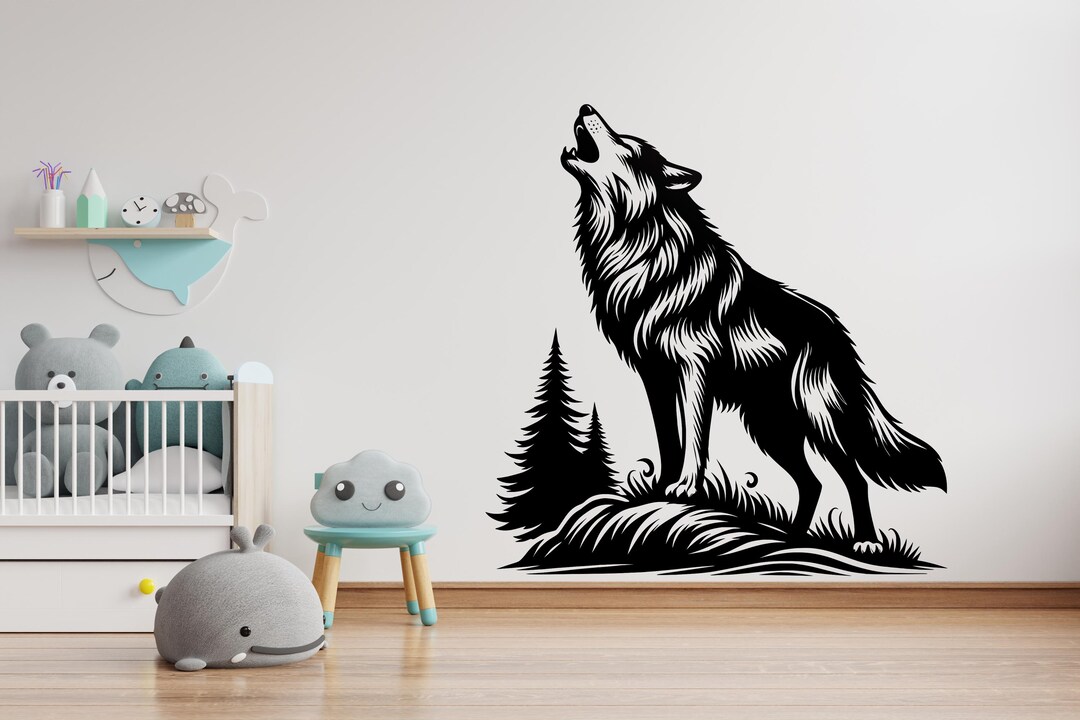 Wolf Howling Wall Decal, Wolf Wall Art, Wolf Howling Room Wall Decor ...