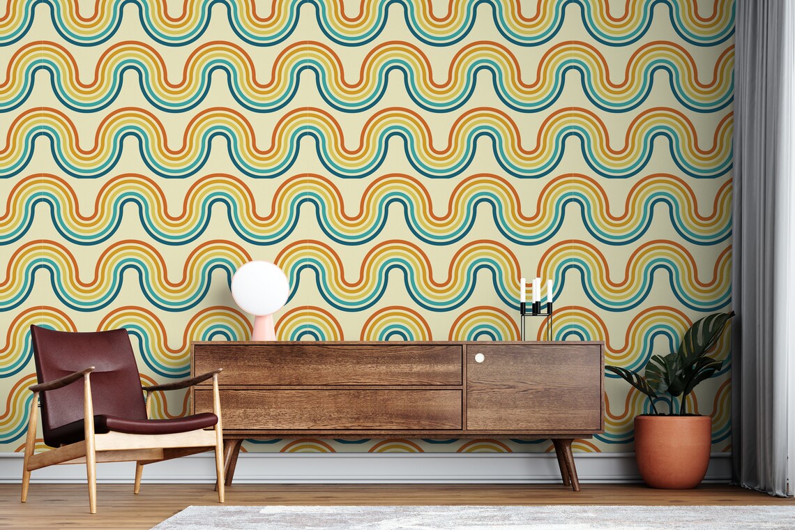 Rainbow Wallpaper Rainbow Mid Century Modern Fabric Wallpaper - Etsy