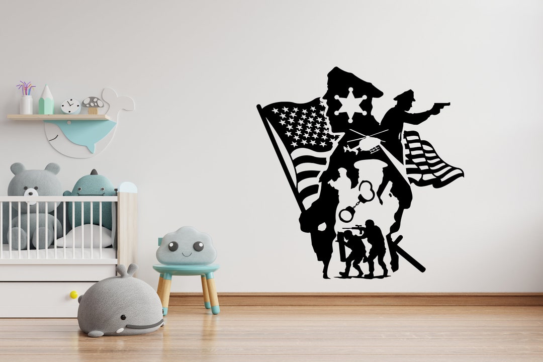 US Police Wall Decal Police Wall Decal Policeman Vinyl American ...