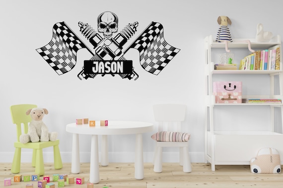 Race Flag Custom Name Wall Vinyl Decal Sports Racing Car - Etsy