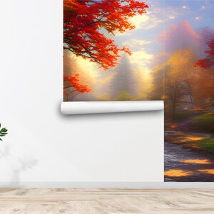 Autumn Forest Mountain Mural Wall Art - Mountain, Fall Forest Wall ...