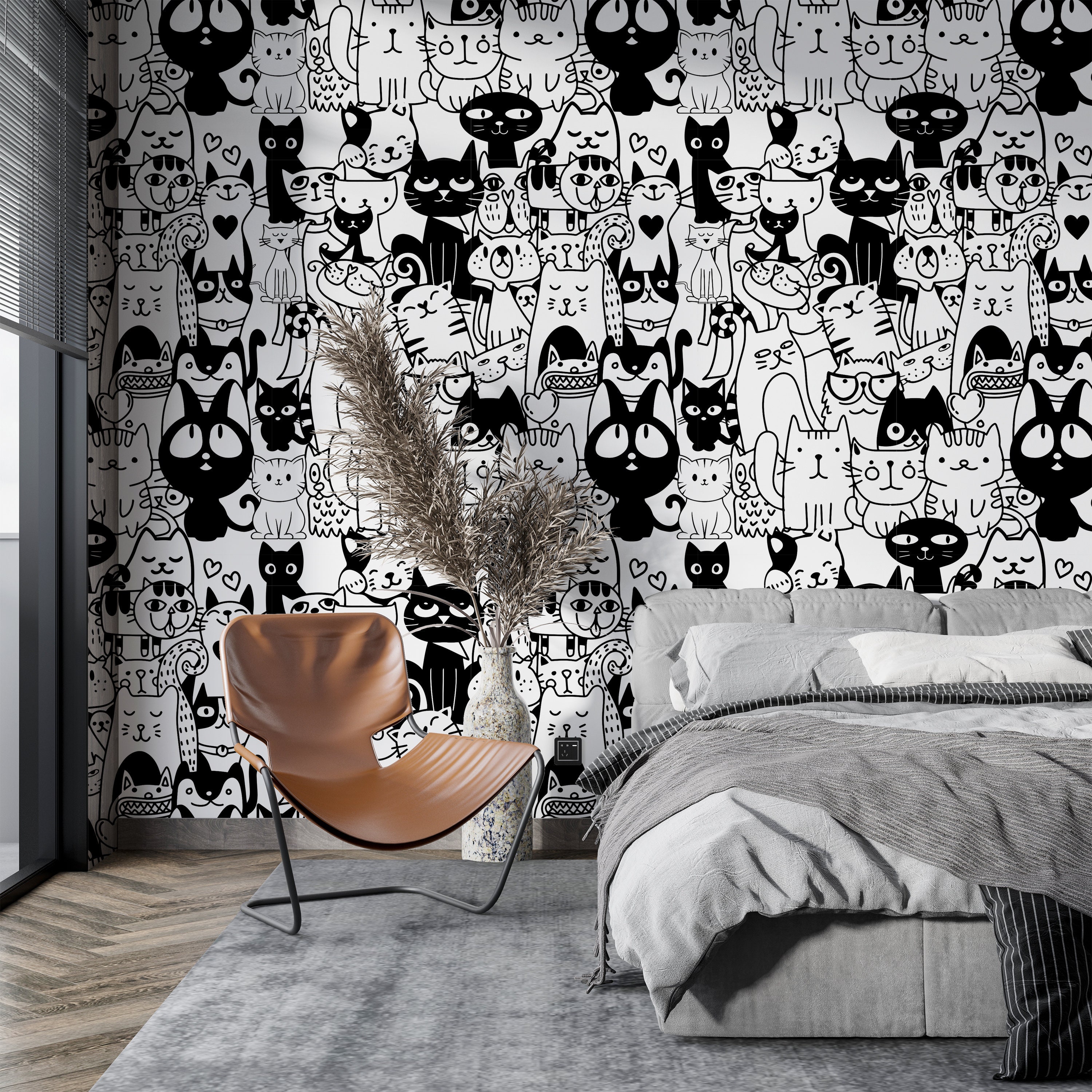 Cat Wallpaper Cute Cat Wallpaper Kitten Fabric Wallpaper Seamless Mid ...