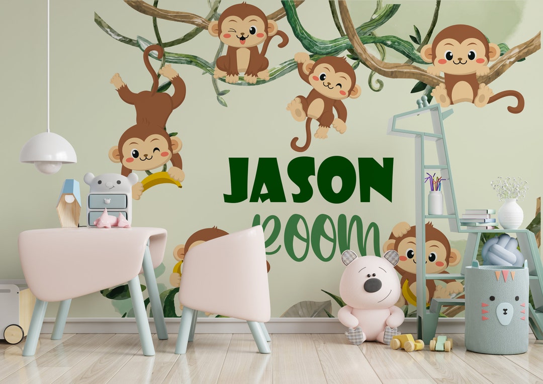 Money Kids Nursery Mural Kids Room Mural Monkey Tropical Room Mural ...